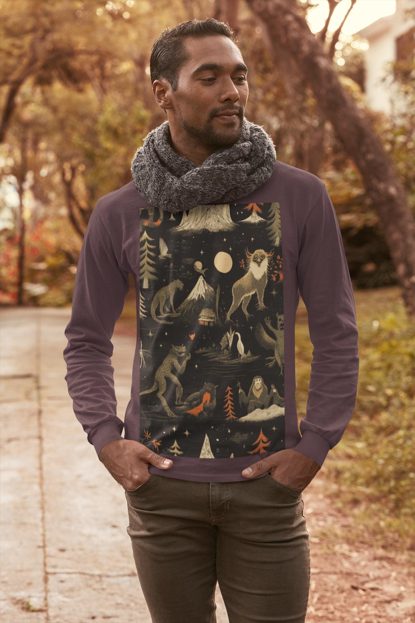 Nighttime Cryptid Legends Seamless Pattern Mythical Monsters in a Dark ...