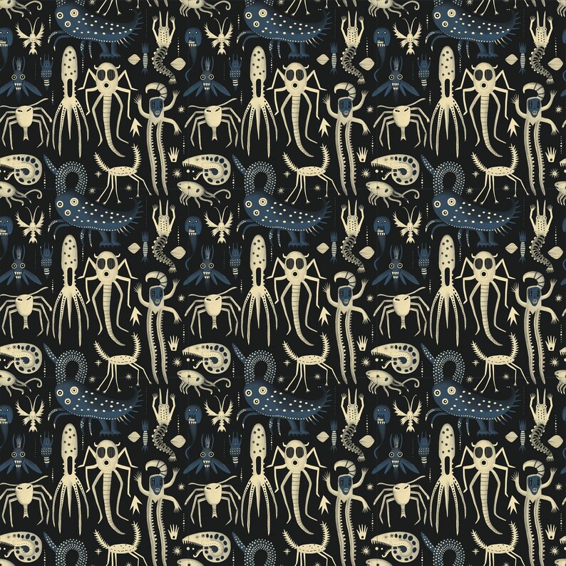 Blue Poco Abstract Cryptid Folk Art Seamless Pattern - Etsy