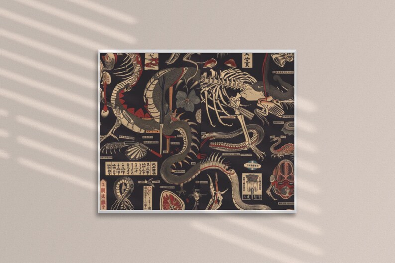 Japanese Cryptid Anatomy Seamless Pattern – Ukiyo-e Yokai Dissection ...