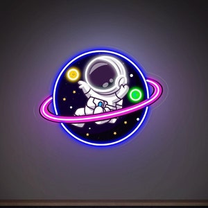 Astronaut Planet Neon Sign, UV Printing Neon Sign, Custom Spaceman Neon ...