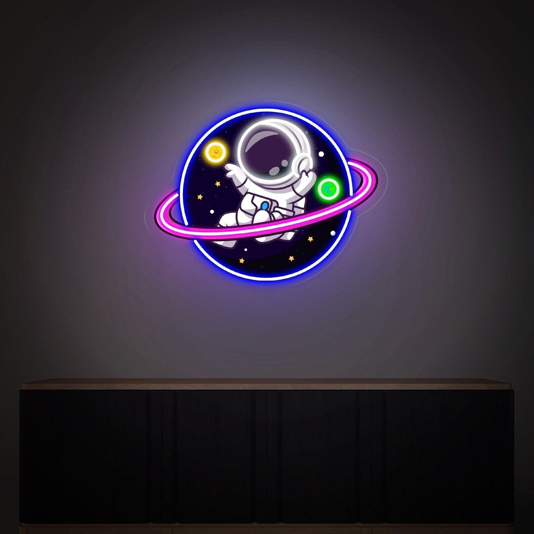 Astronaut Planet Neon Sign, UV Printing Neon Sign, Custom Spaceman Neon ...