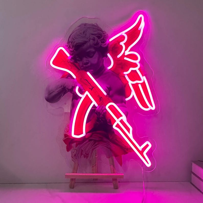 Angel With AK Gun Neon Sign, Angel Wall Decor, Angel Neon Sign, AK Wall ...