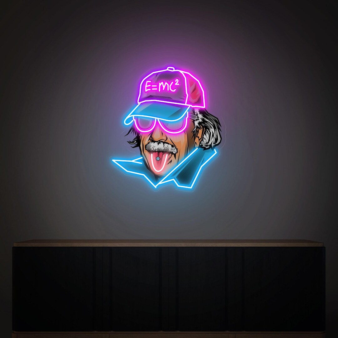 Albert Einstein Neon Sign, Cool Guy With Hat Neon Light, UV Printing ...