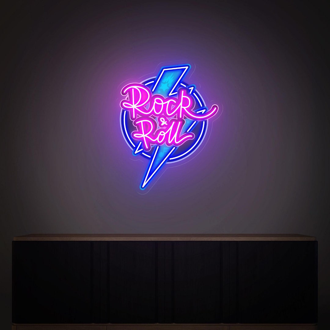 Rock and Roll Neon Sign, Rock and Roll Neon Light, Custom Music Studio ...