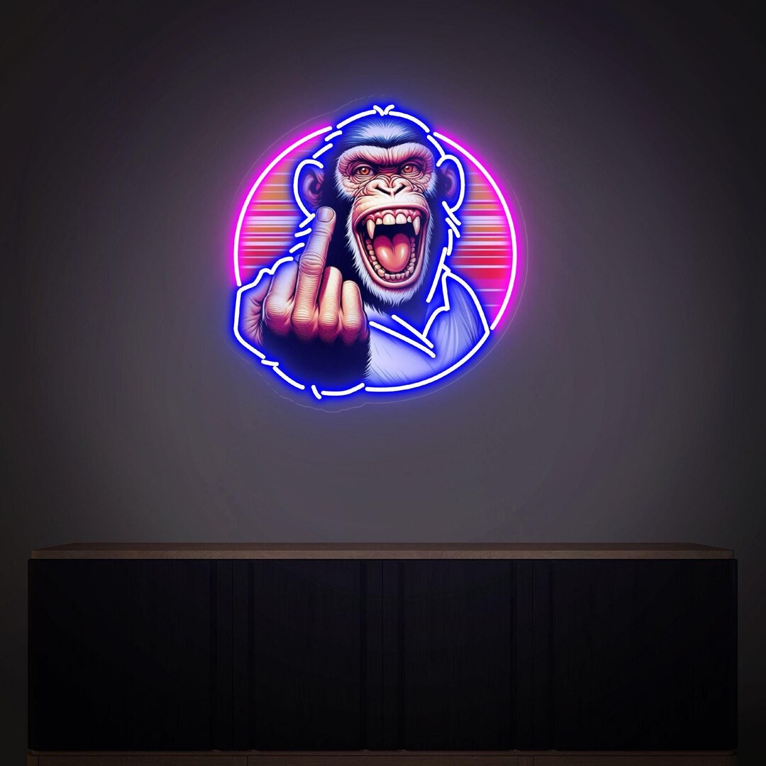 Chimpanzees Neon Signs, Middle Finger Neon Lights, Monkey Wall Decor ...