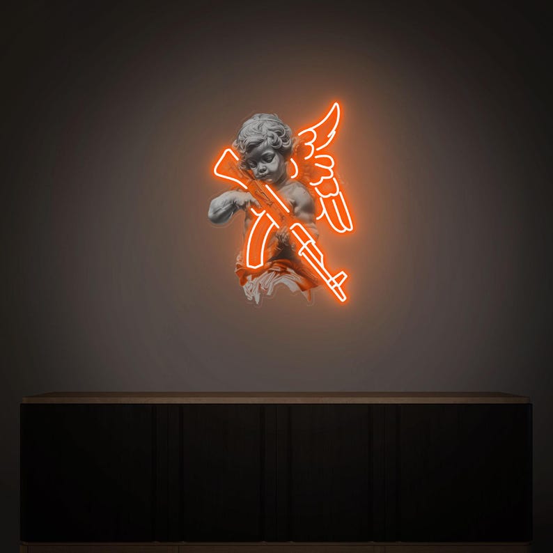 Angel With AK Gun Neon Sign, Angel Wall Decor, Angel Neon Sign, AK Wall ...