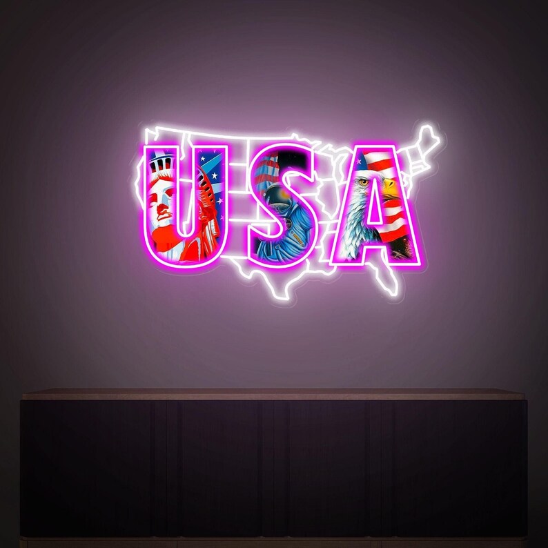USA Map Neon Sign, United States Map LED Neon Lights, UV Printing ...