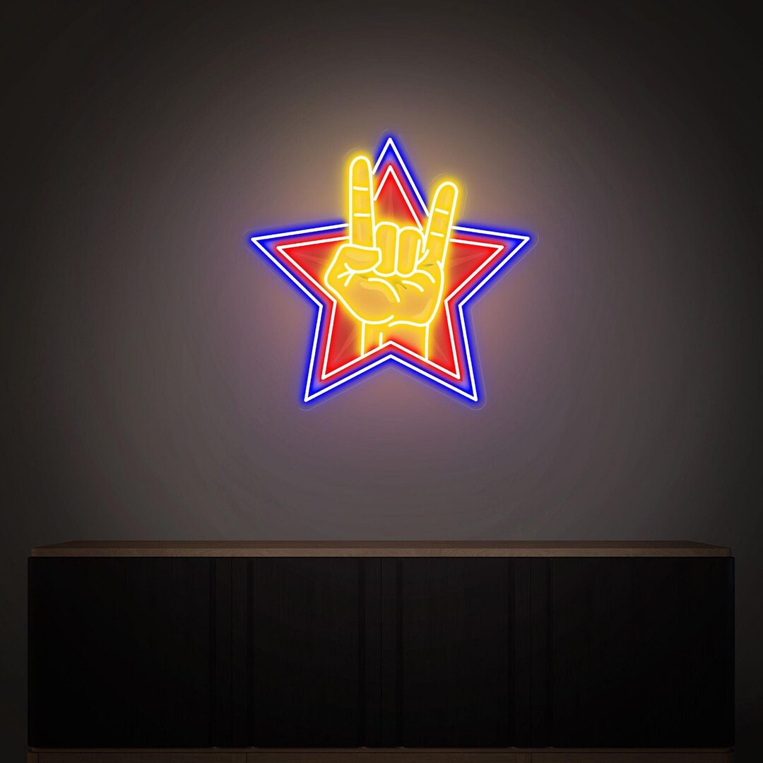 Rock Gesture Neon Sign, Rock Star Neon Light, Custom Music Studio Light ...