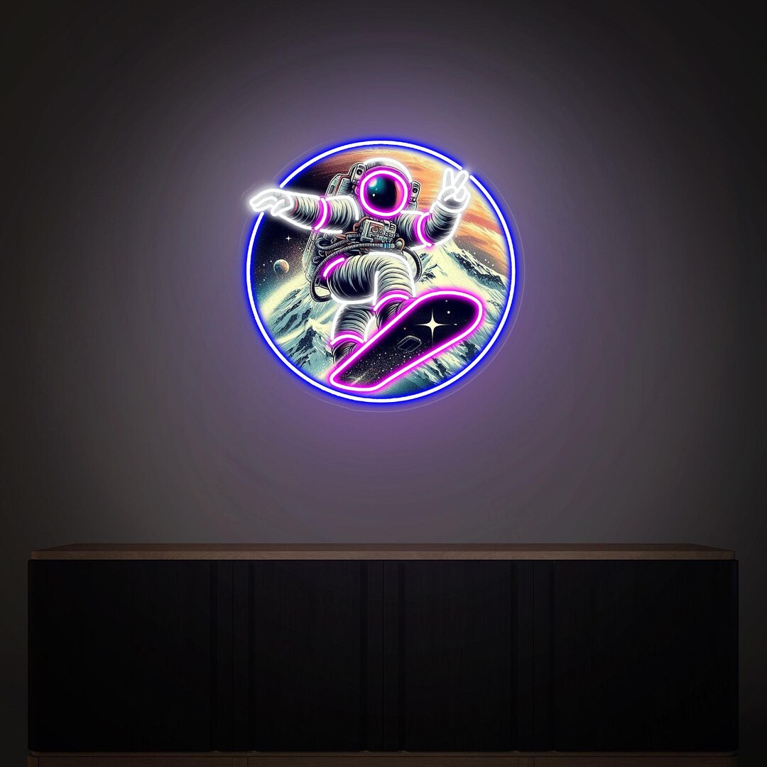 Astronaut Skateboard Neon Sign, UV Printing Neon Sign, Custom Neon Sign ...