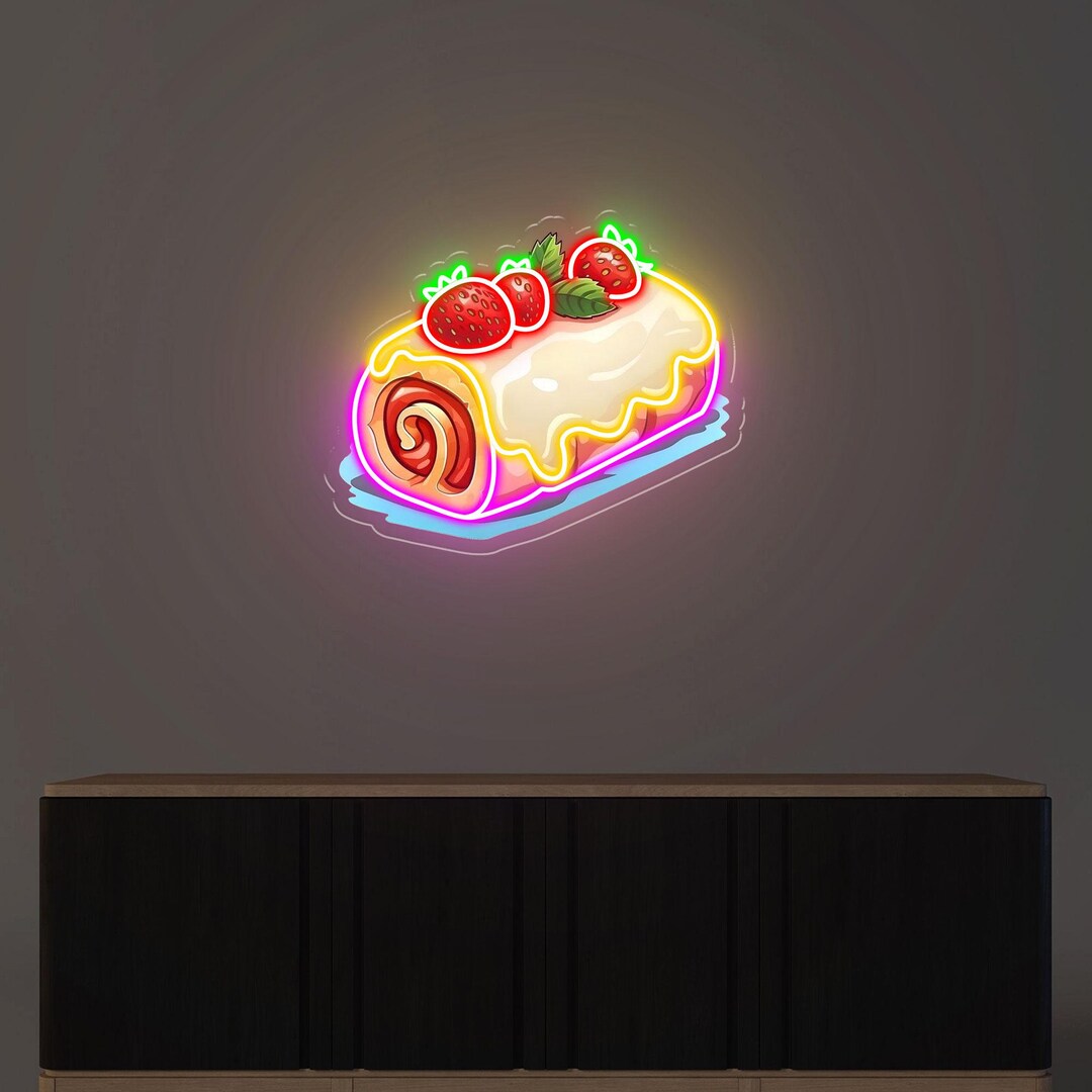 Strawberry Roll Neon Sign, UV Printing Neon Sign, Fruit Cake LED Neon ...