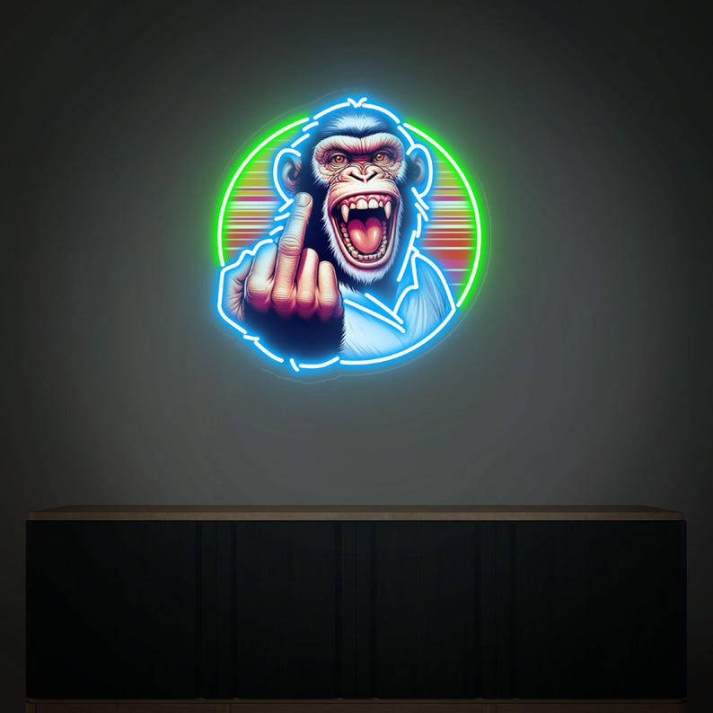 Chimpanzees Neon Signs, Middle Finger Neon Lights, Monkey Wall Decor ...