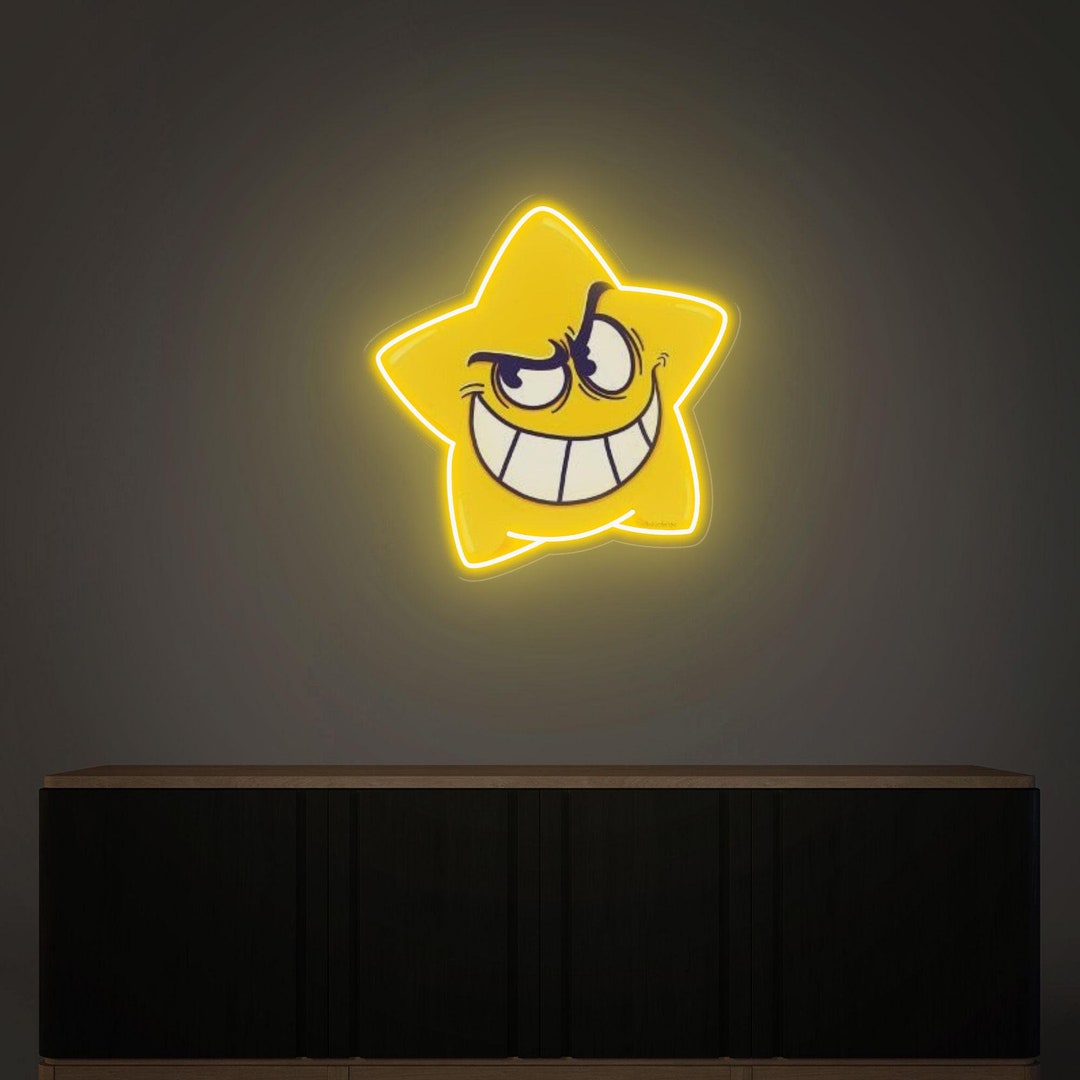 Grin Neon Sign, Star Neon Light, Bad Laughing Star Led Neon, Happy Star ...