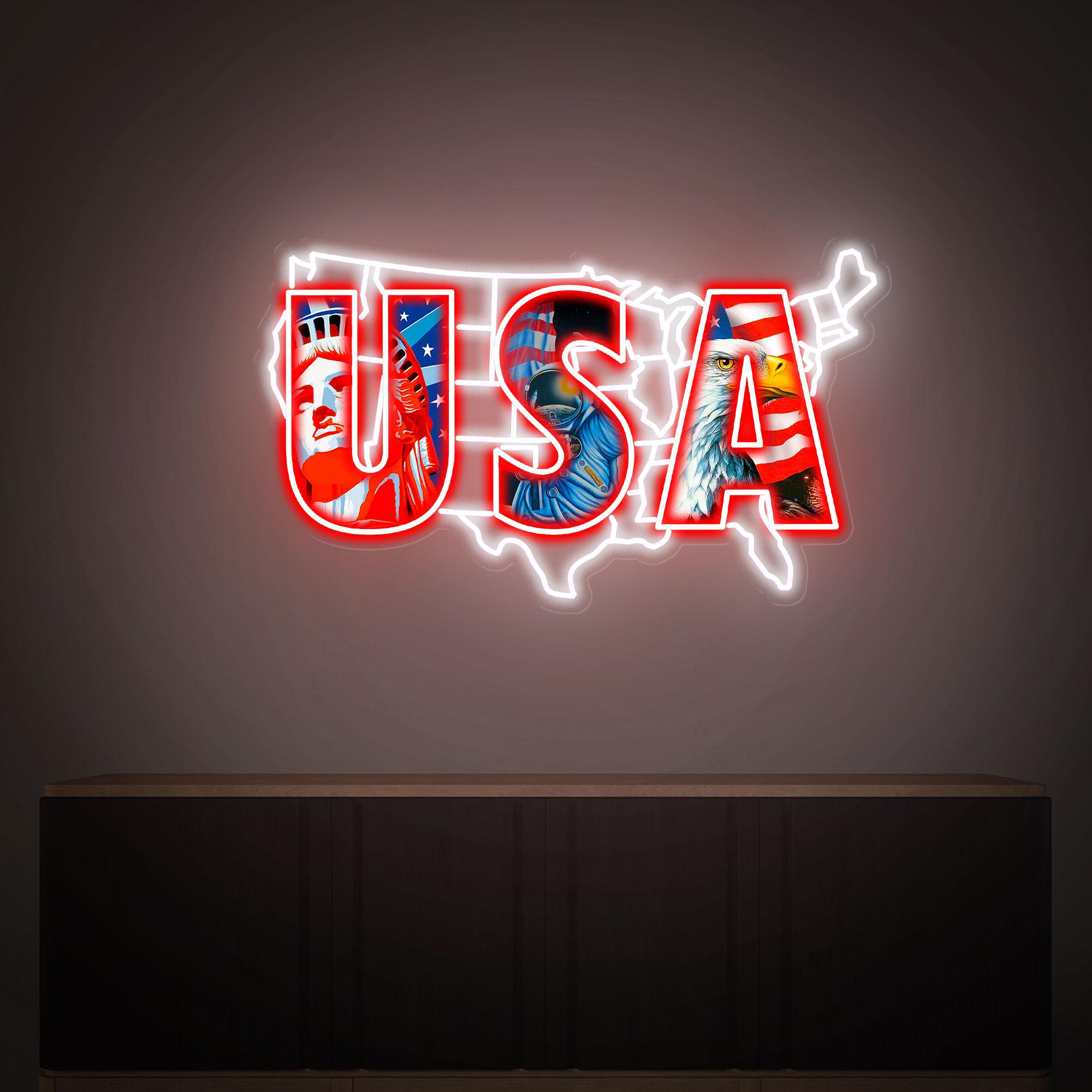 USA Map Neon Sign, United States Map LED Neon Lights, UV Printing ...