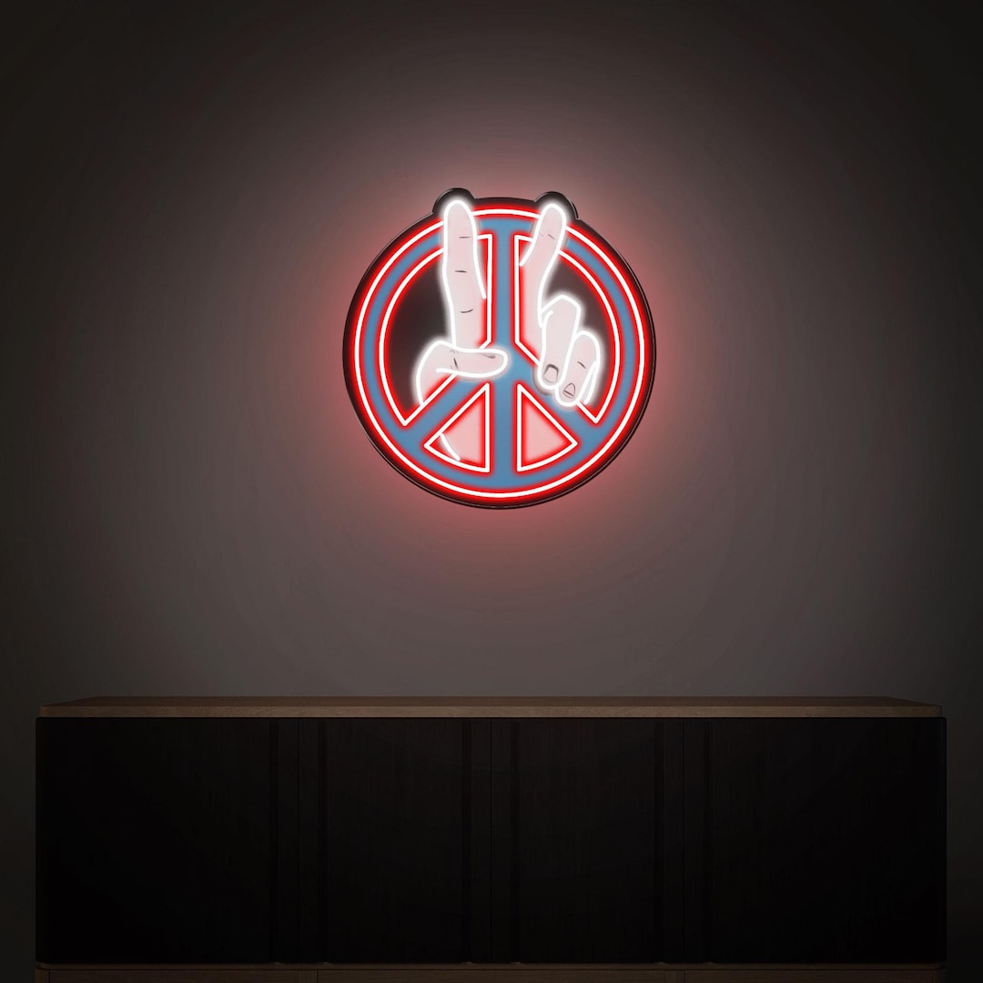 Neon Sign Peace Symbol Neon Sign, the Peace in Hand Neon Sign, Peace ...