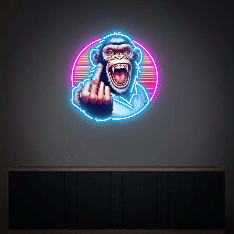 Chimpanzees Neon Signs, Middle Finger Neon Lights, Monkey Wall Decor ...