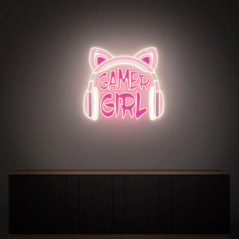 Gamer Girl Neon Sign, Game Headphone LED Neon Light, Game Room Wall ...