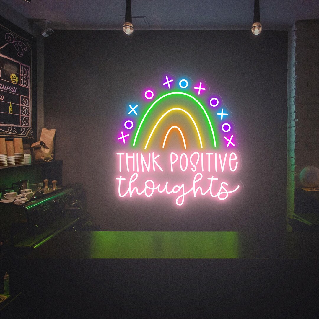 Think Positive Thoughts Sign, Mental Health Sign, Neon Sign Office Wall ...
