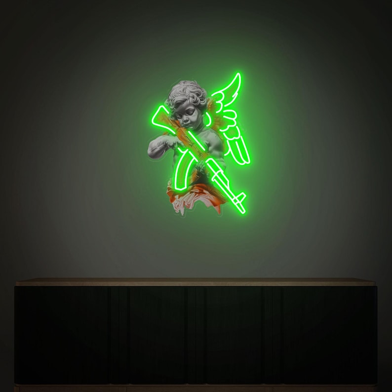 Angel With AK Gun Neon Sign, Angel Wall Decor, Angel Neon Sign, AK Wall ...