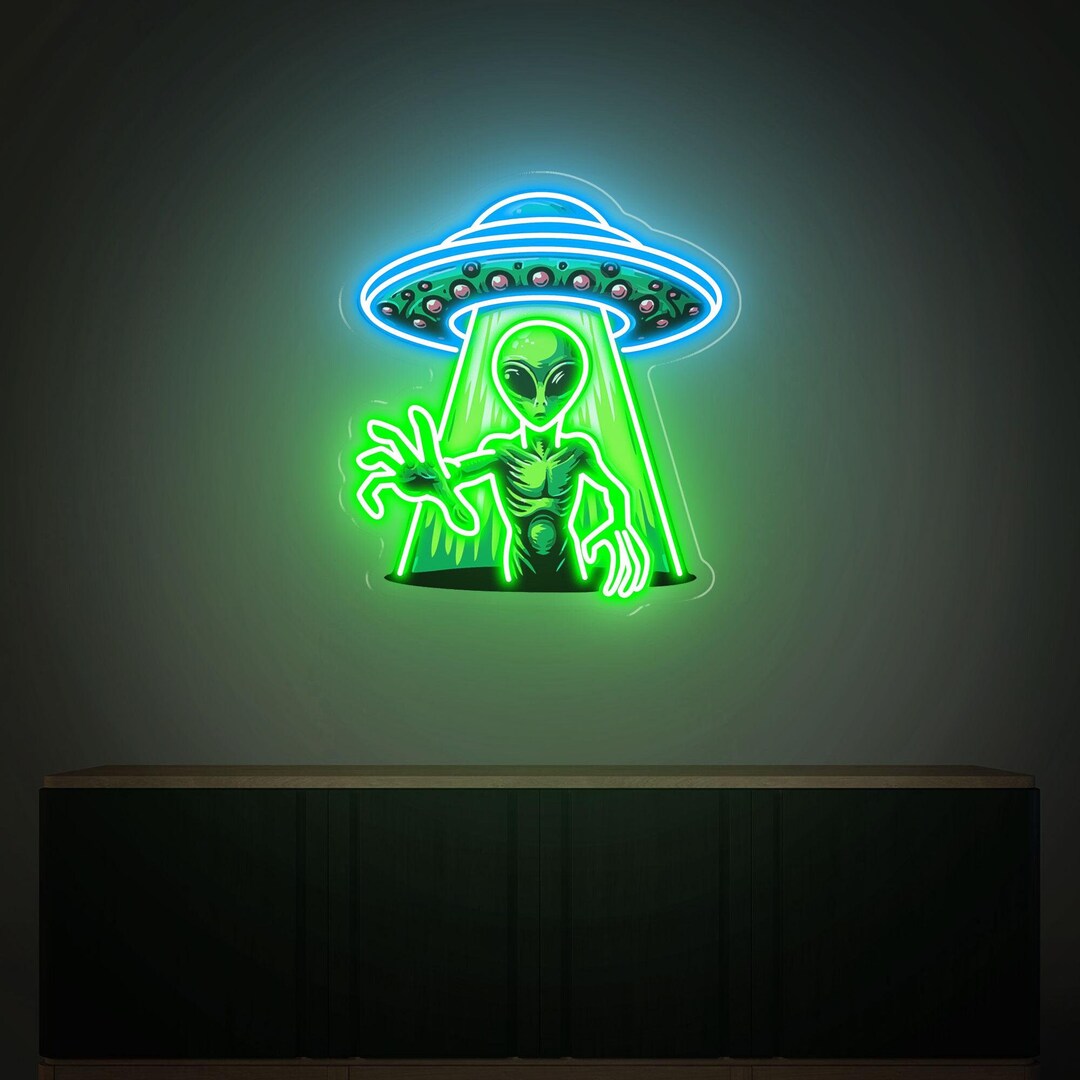 UFO Alien Neon Sign, UFO Led Neon Light, UV Printing Acrylic Sign ...
