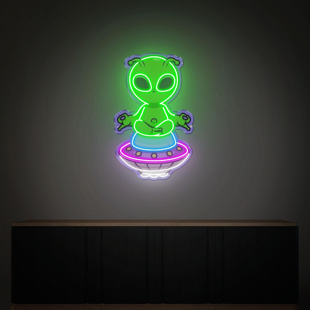 UFO Alien Neon Sign, Meditate Neon Light,uv Printing Acrylic Sign ...