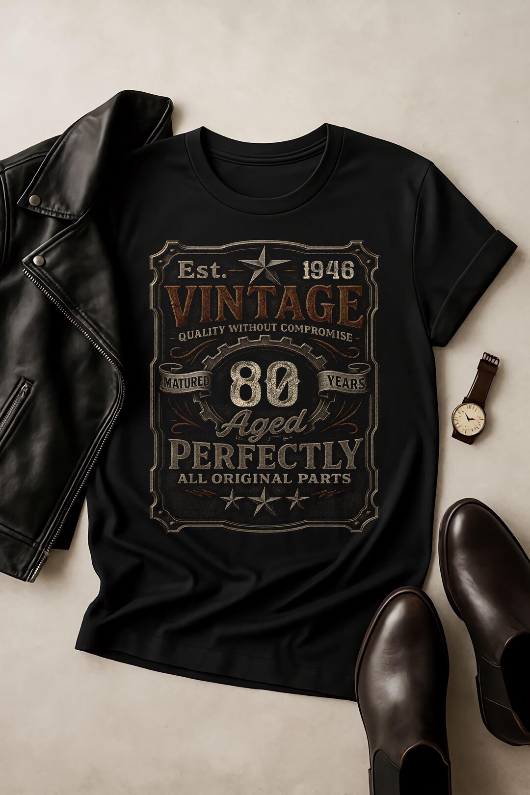 Vintage 80th Birthday Shirt, Aged 80 Perfectly Est 1946, Retro Birthday ...