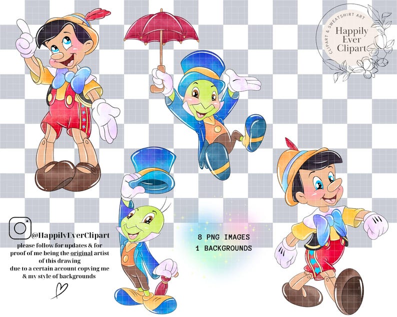 Watercolour Pinocchio Clipart Set / Pinocchio 300 Dpi Digital Download ...
