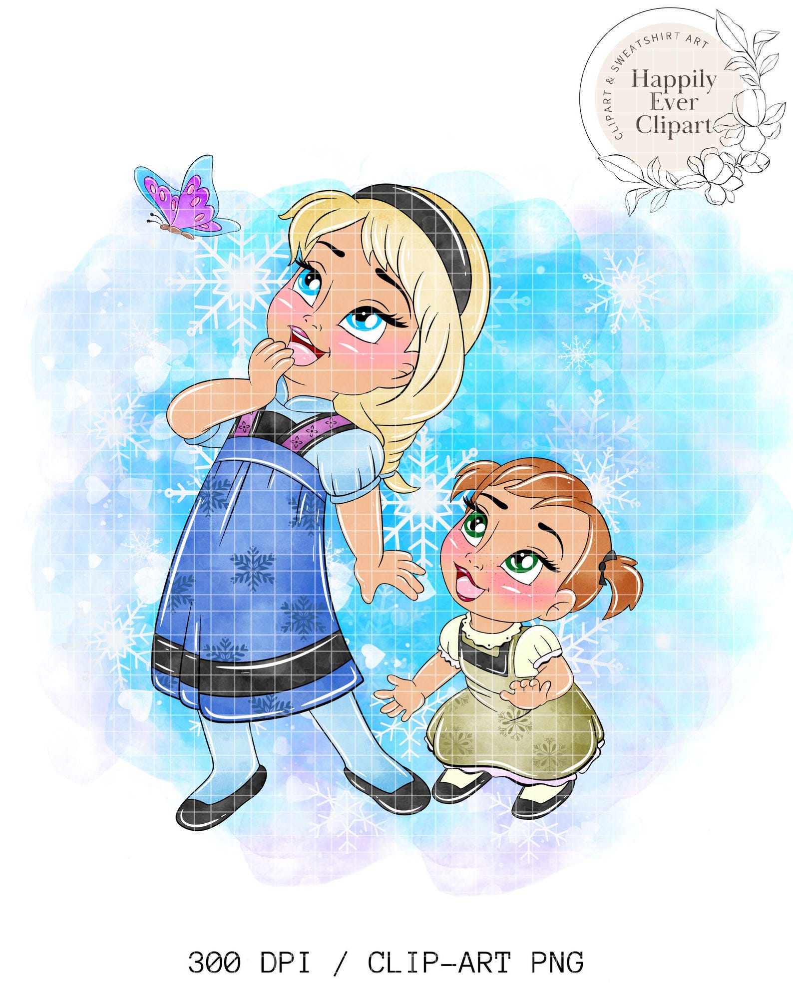 Watercolour Elsa Anna Clipart / Cute Elsa Anna Toddler PNG Digital ...