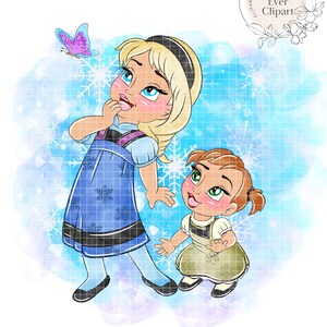 Watercolour Elsa Anna Clipart / Cute Elsa Anna Toddler PNG Digital ...