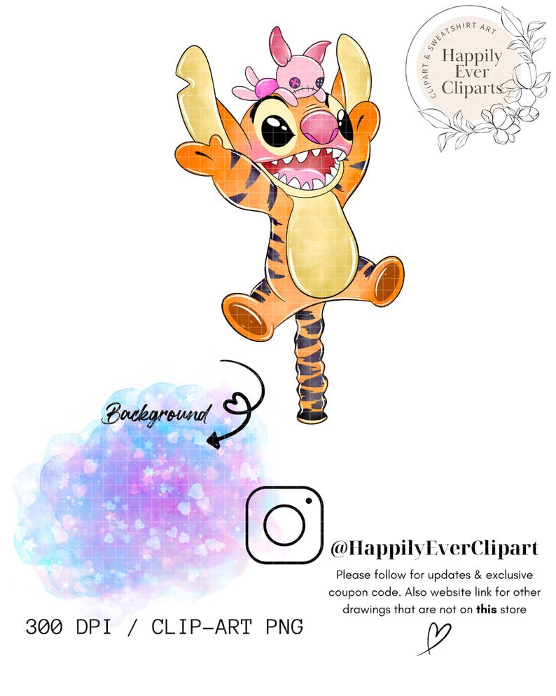Watercolour Stitch Tigger Clipart / Cute Winnie the Pooh Stitch 300 DPI ...