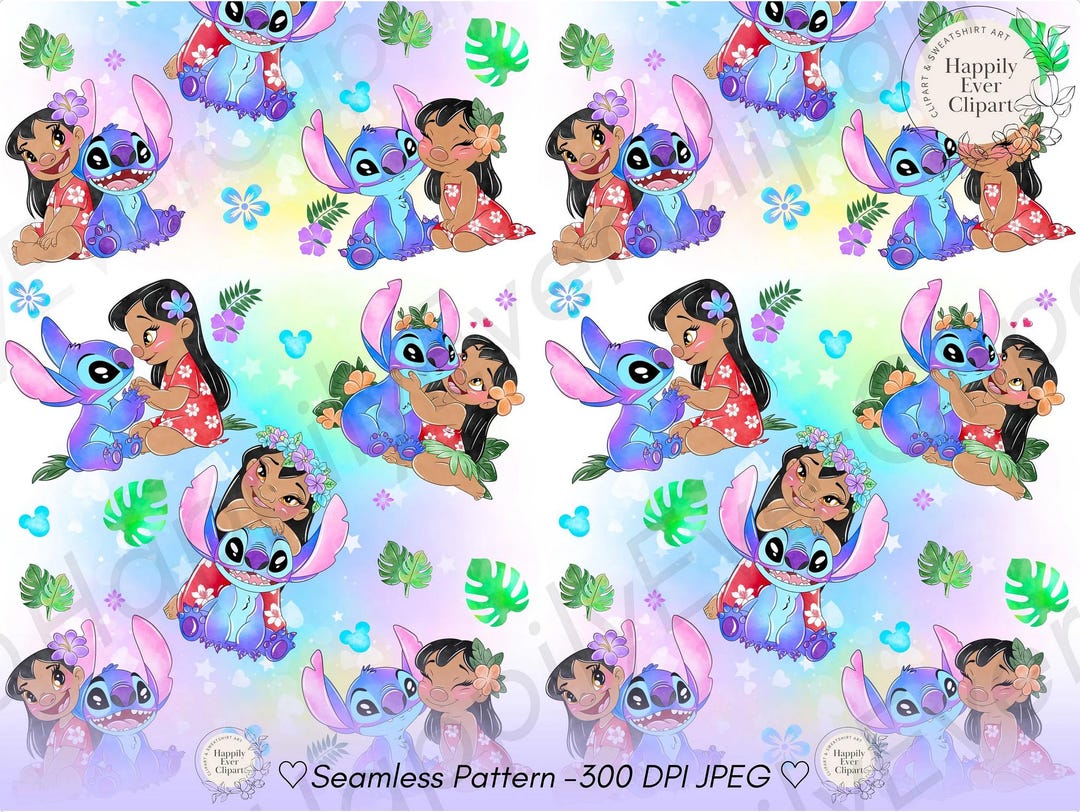 Watercolour Lilo Stitch Seamless Pattern / Lilo Stitch Seamless Pattern ...