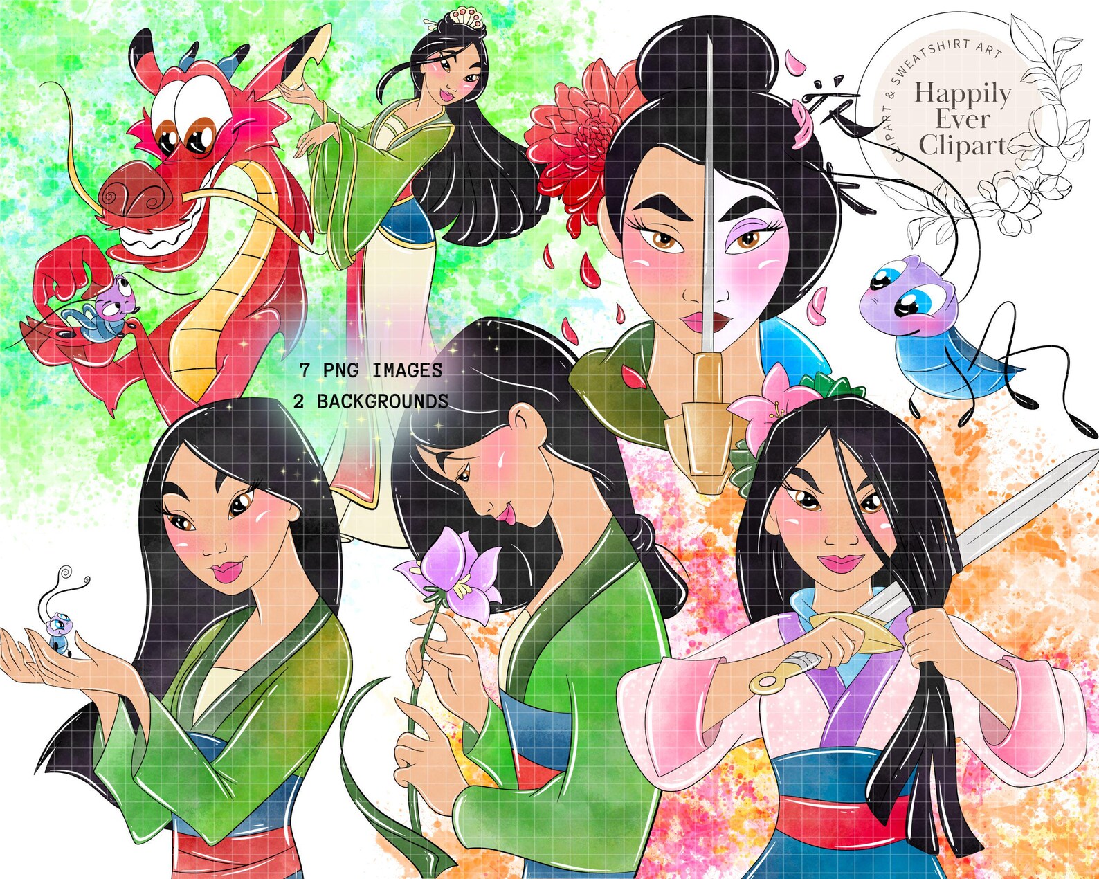 Watercolour Mulan Clipart Set / Mulan 300 Dpi Digital Download PNG ...