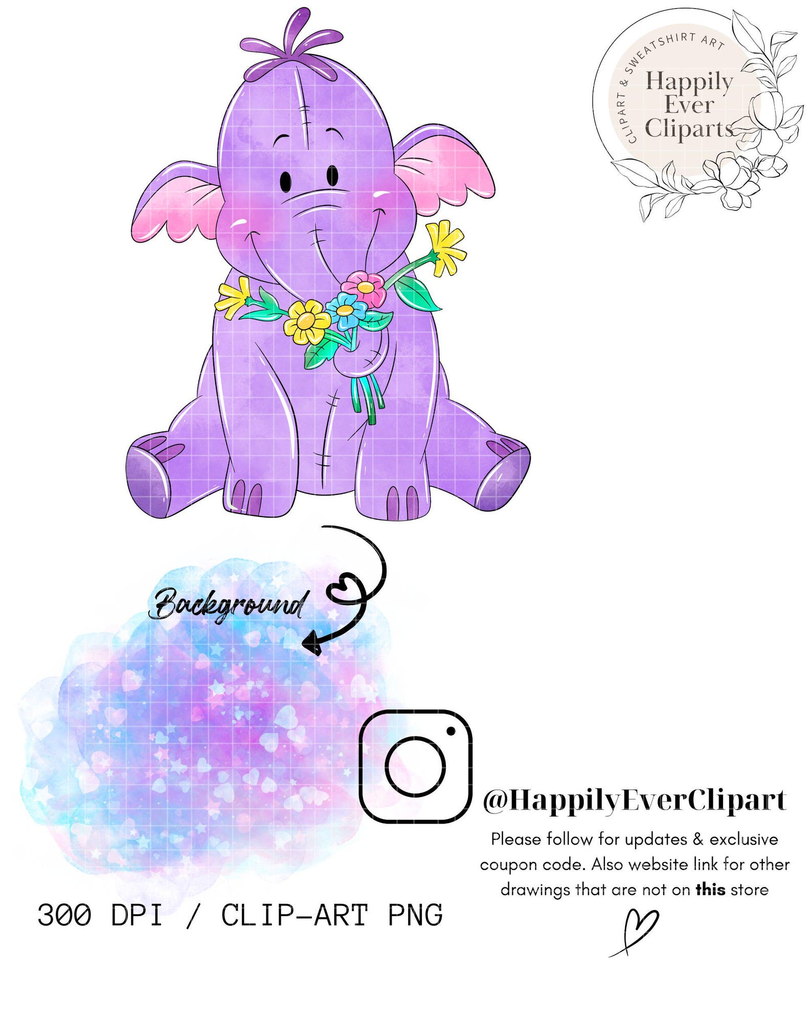 Watercolour Heffalump Clipart / Heffalump 300 Dpi Digital Download PNG ...