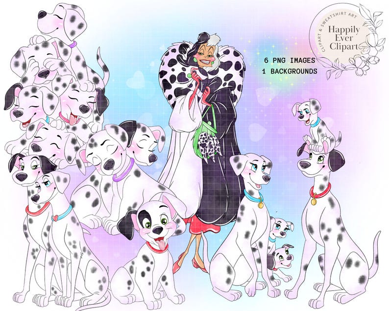 Watercolour 101 Dalmatian's Clipart Set / 101 Dalmatians 300 Dpi Digital Download Printable PNG ...