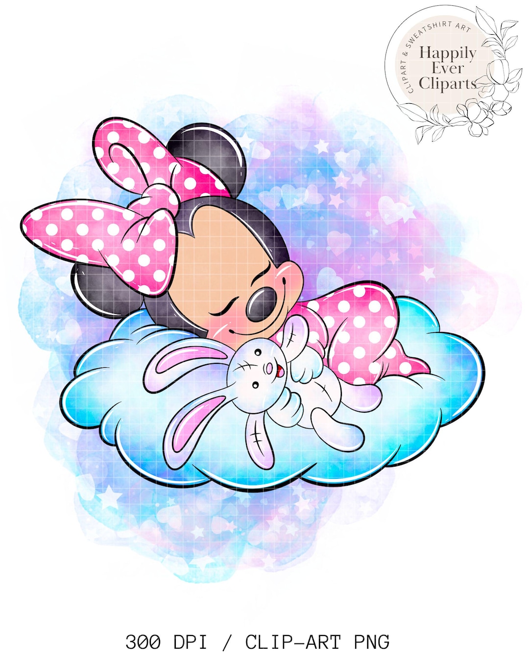 Watercolour Baby Minnie Clipart Set / Cute Minnie Sleepy Nighttime ...