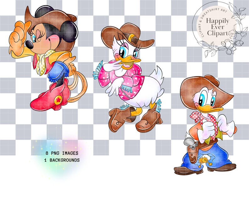 Watercolour Mickey Minnie & Friends Cowgirl Cowboy Clipart Set / Cute ...