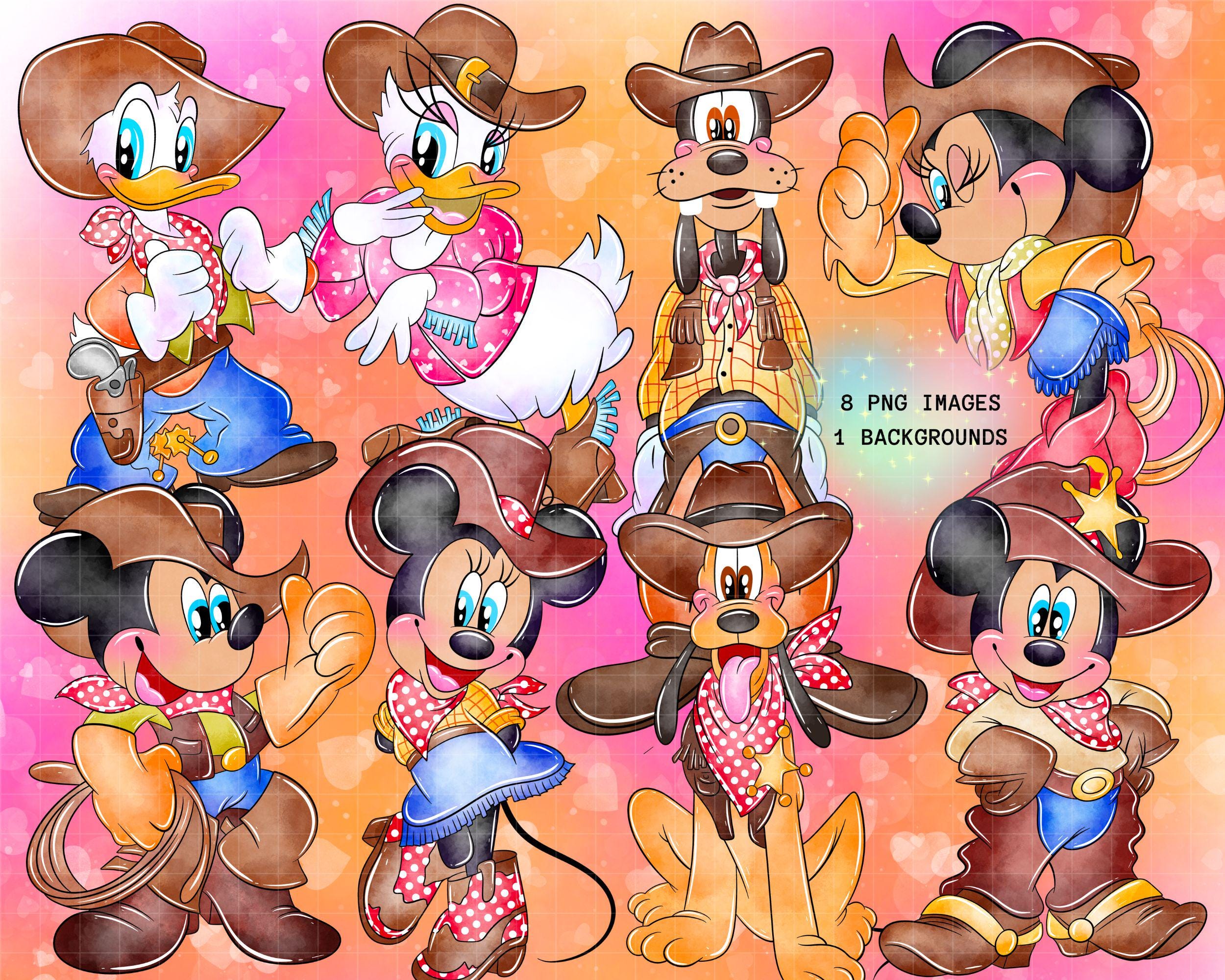 Watercolour Mickey Minnie & Friends Cowgirl Cowboy Clipart Set / Cute ...