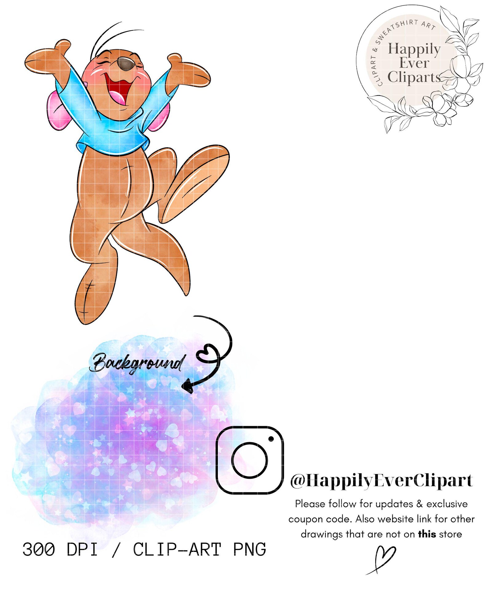 Watercolour Winnie the Pooh Roo Clipart / Cute Winnie Pooh Roo 300 Dpi ...