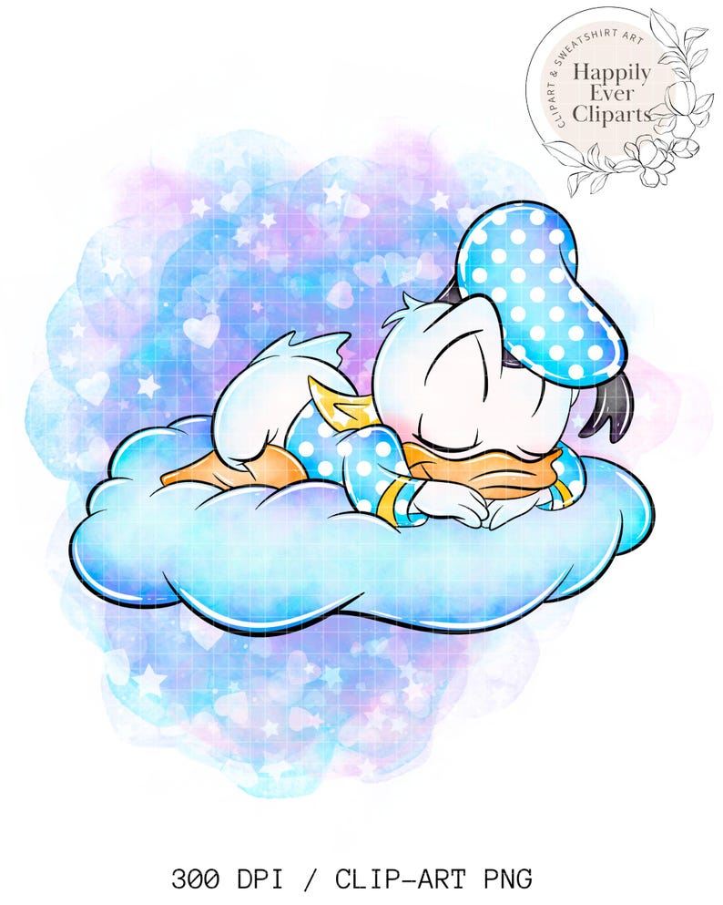 Watercolour Baby Donald Clipart Set / Cute Donald Sleepy Nighttime ...