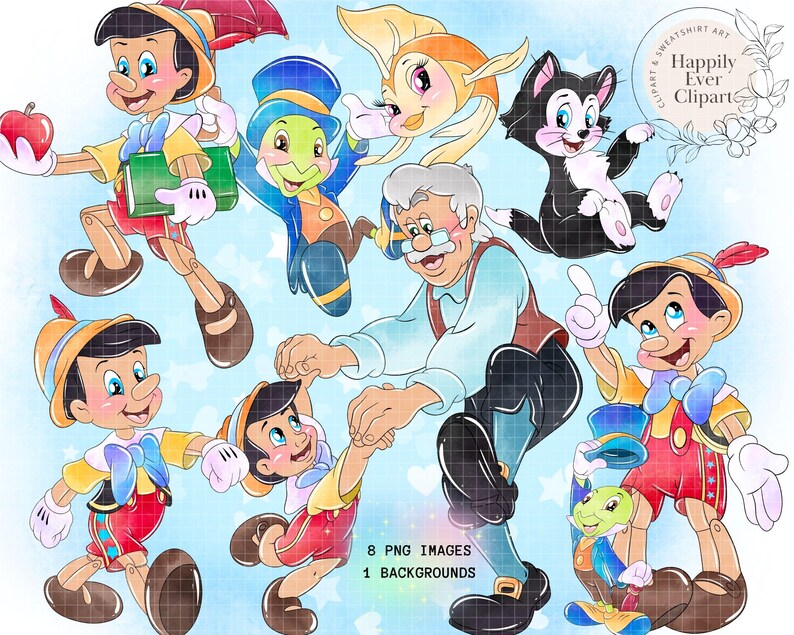 Watercolour Pinocchio Clipart Set / Pinocchio 300 Dpi Digital Download ...
