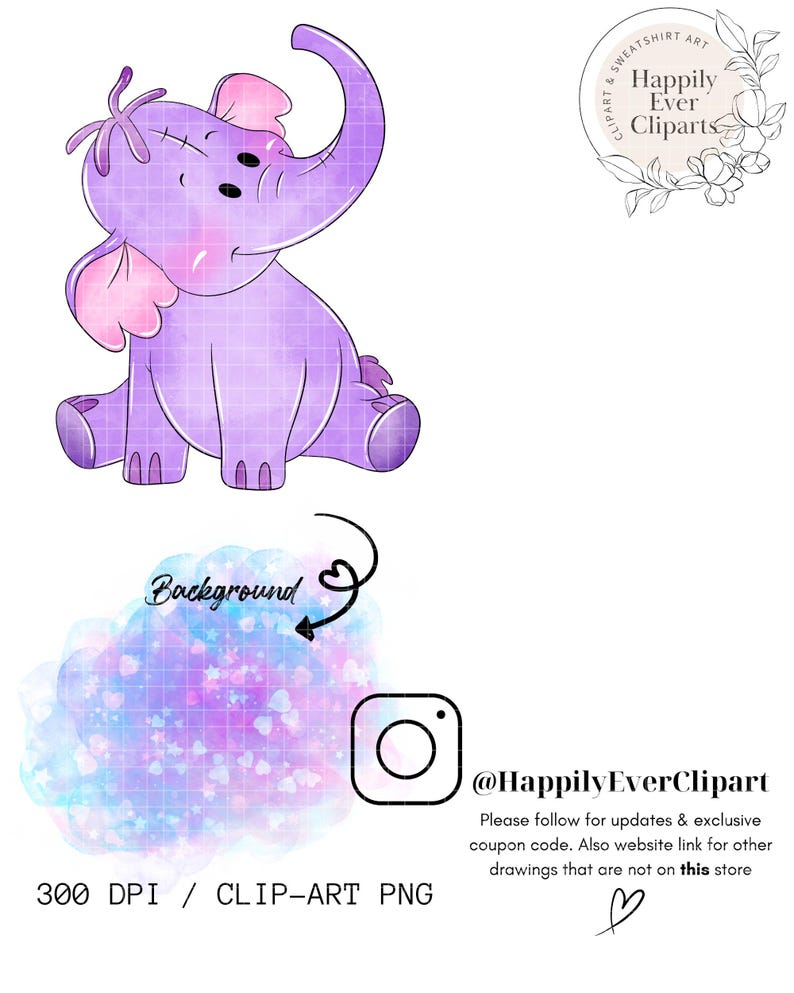 Watercolour Heffalump Clipart / Heffalump 300 Dpi Digital Download PNG ...