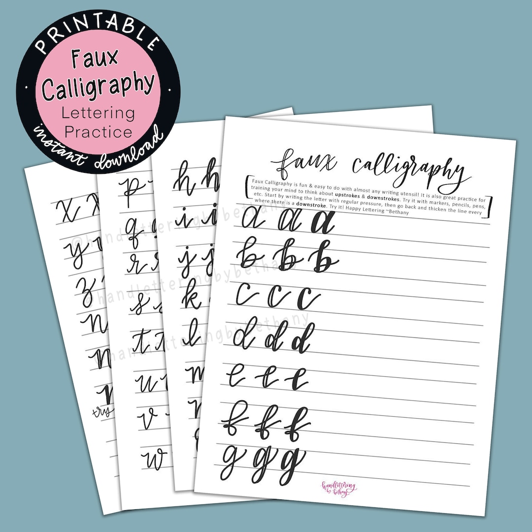 Faux Calligraphy Tutorial - Lettering Practice Printable - Calligraphy ...
