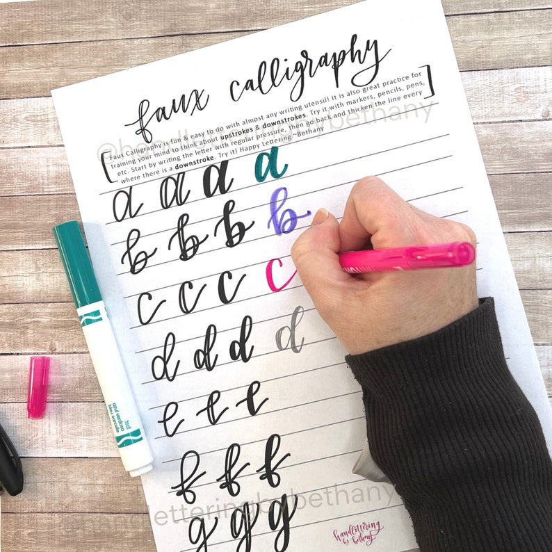 Faux Calligraphy Tutorial Lettering Practice Printable | Etsy