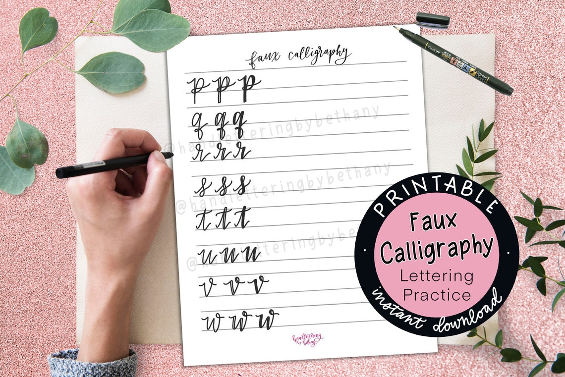 Faux Calligraphy Tutorial Lettering Practice Printable | Etsy