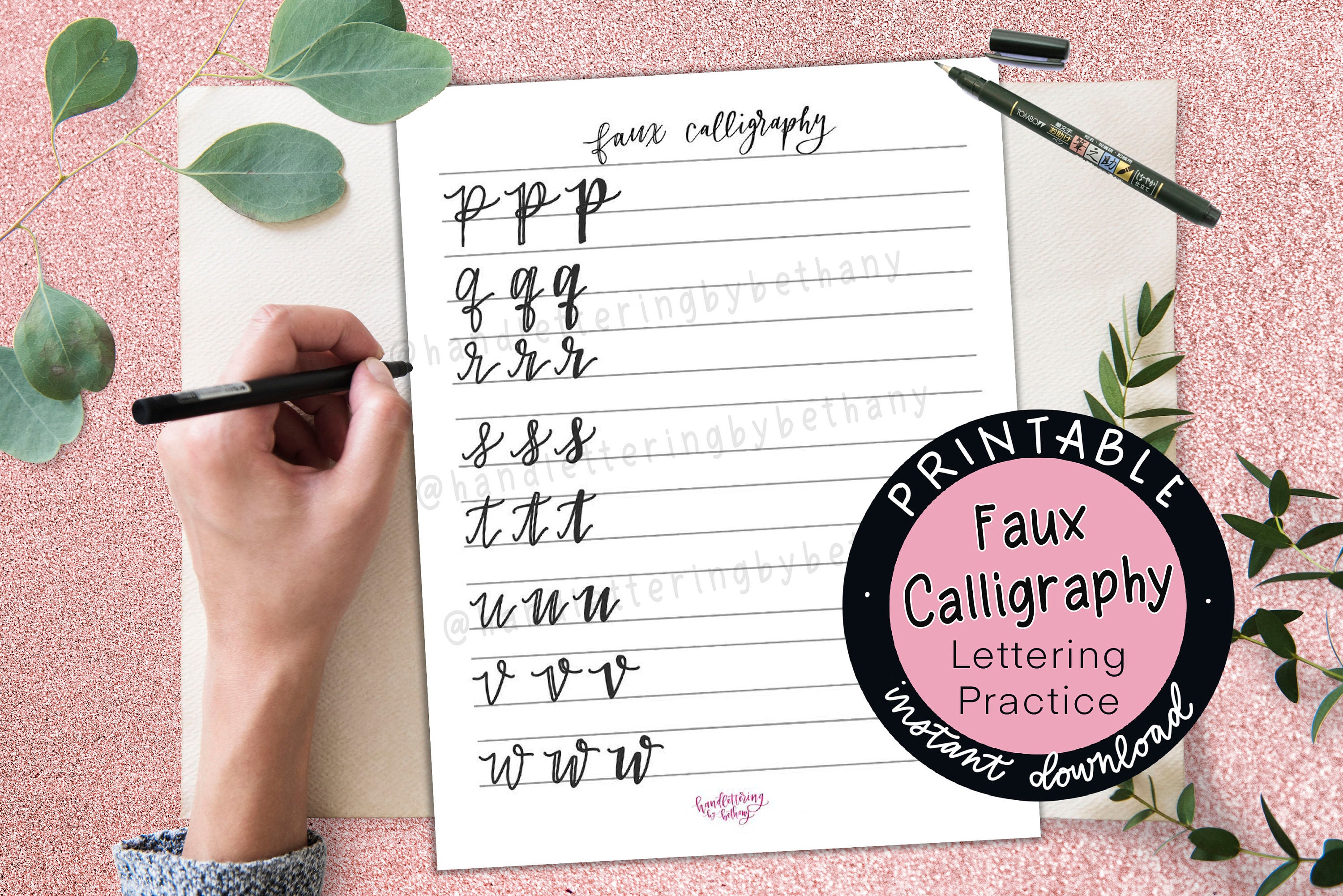 Faux Calligraphy Tutorial - Lettering Practice Printable - Calligraphy ...