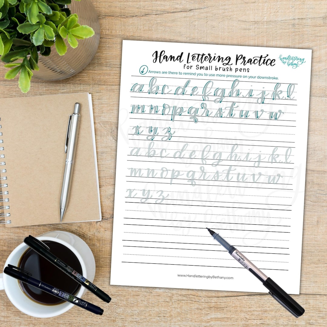 Small Brush Pens Practice Sheets, Calligraphy Practice Page, Lettering ...