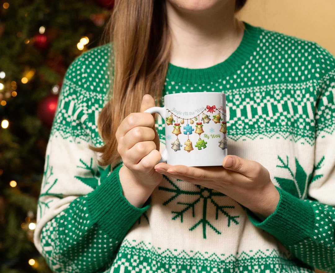 Cheerful Jingle Bells Puzzle Pieces String Ceramic Coffee Cups, 11oz ...