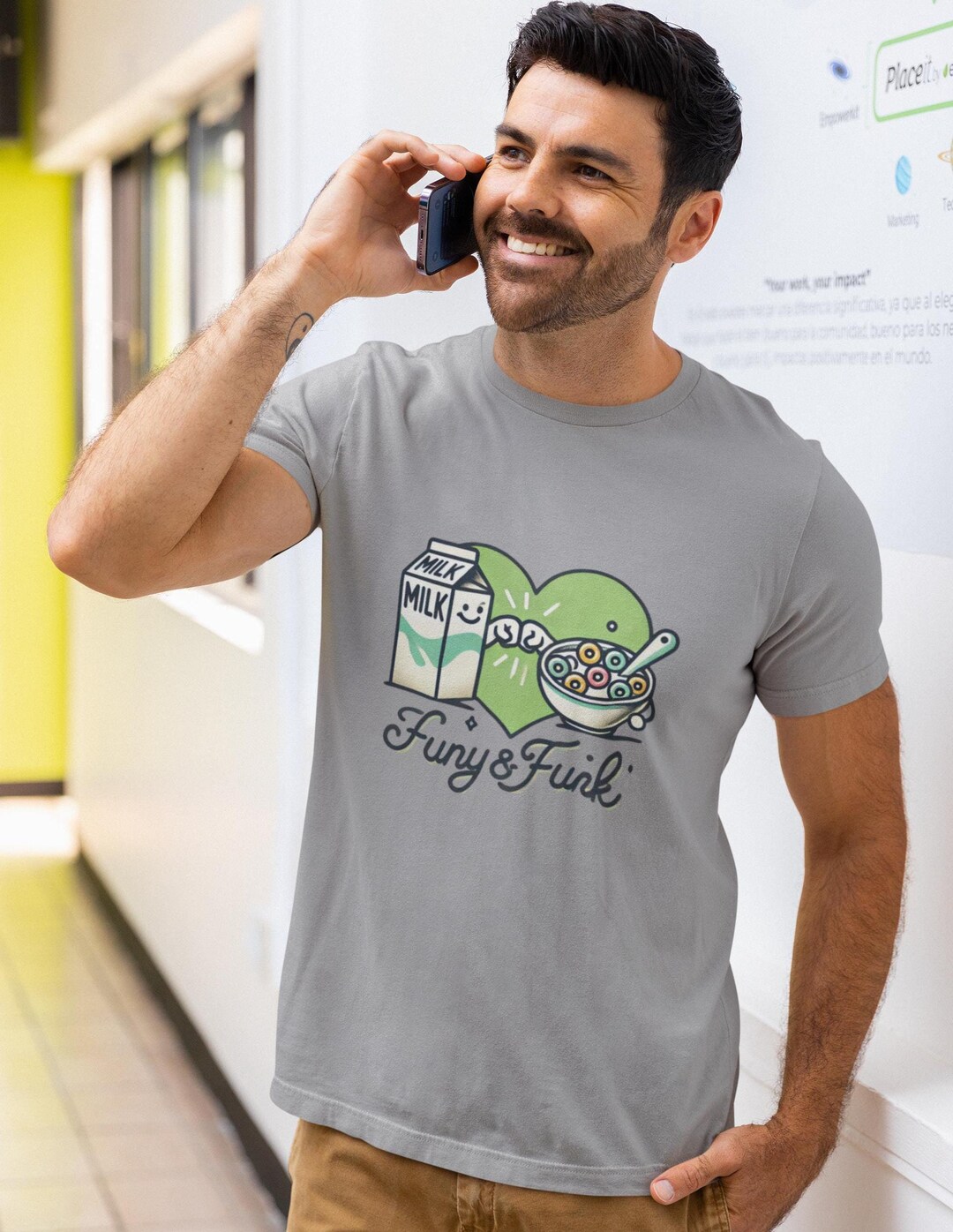 Milk & Cereal Fist-bump Tee, Fun Food Graphic Shirt, Unisex Short ...