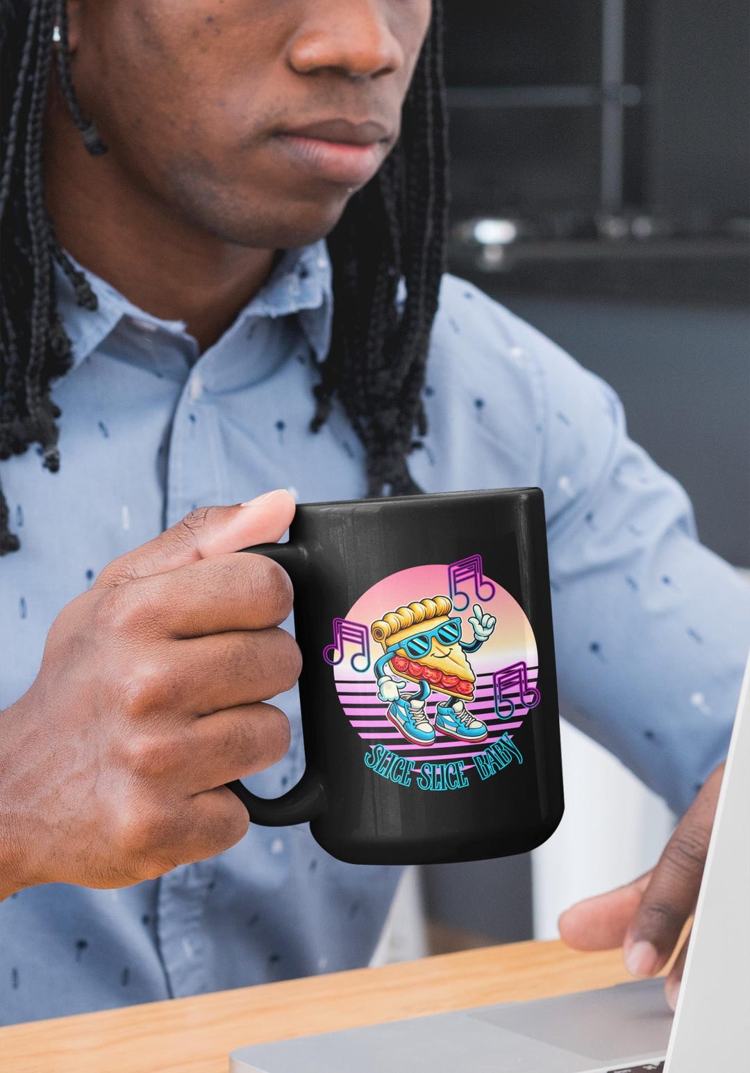 Black Mug Retro Style Dancing Pie 'slice, Slice, Baby' Vintage Coffee ...