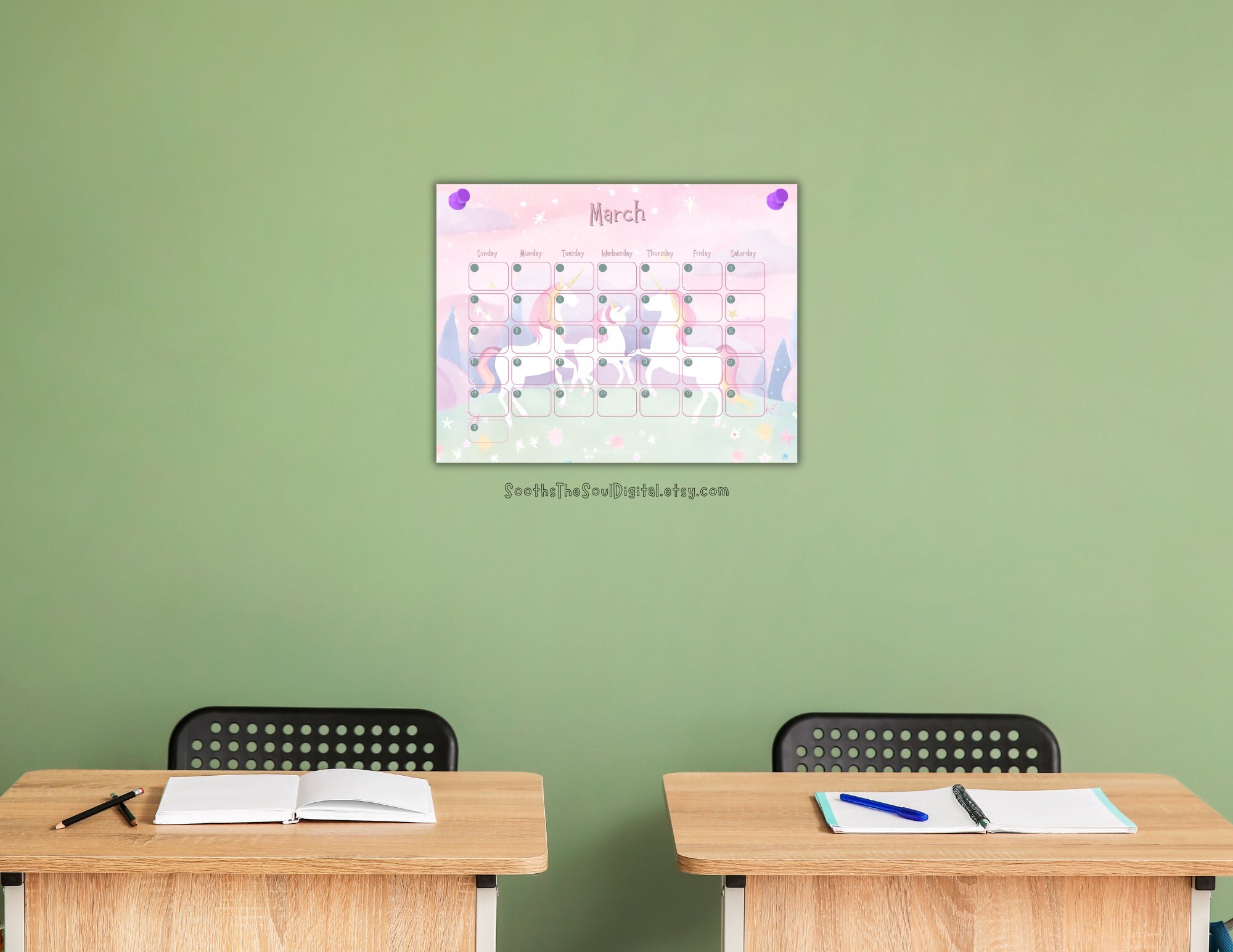 Magical Unicorn Calendar, Printable 12 Month Calendar, 2025 Calendar ...