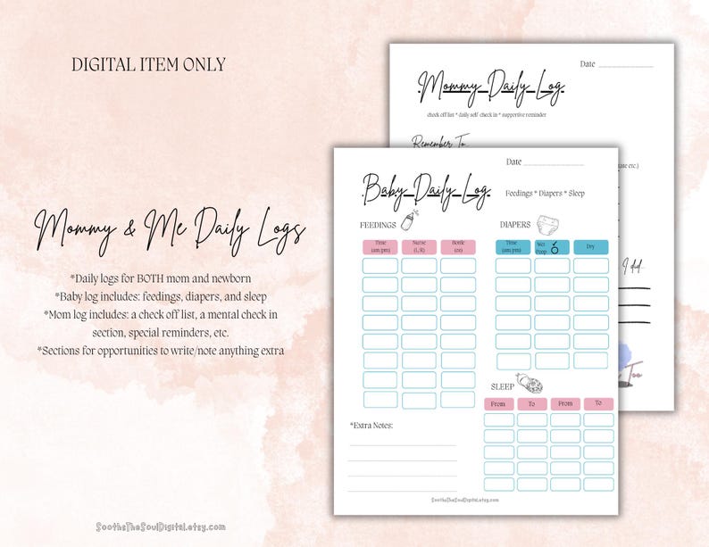 Mommy and Me Daily Log Printable, Baby Log, Newborn Tracker, Printable ...